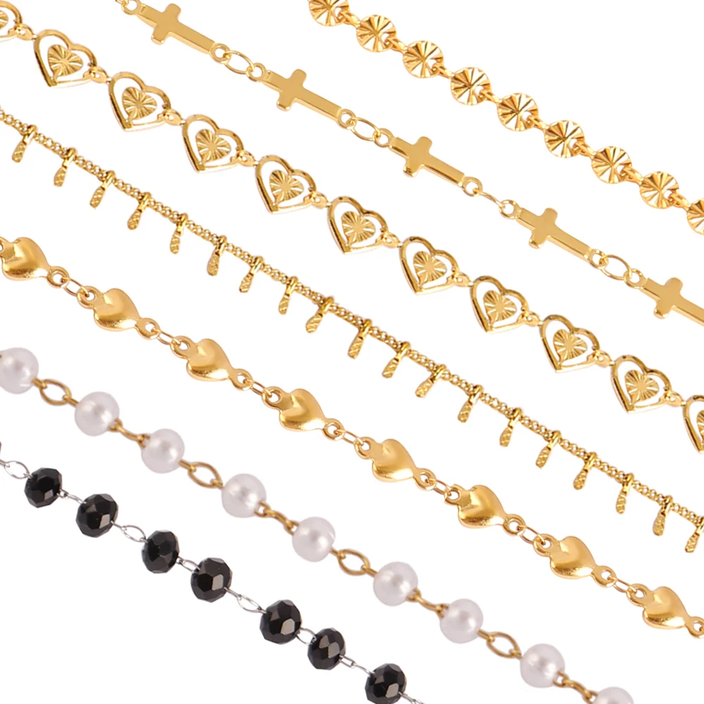 1 Meter Stainless Steel Chain Gold Handmade Drop Heart Sculptured Round ...