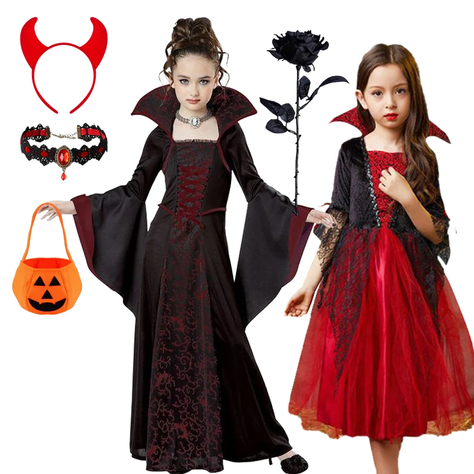 Halloween Girls Ghost Bride Mesh Vampire Costume Girls Princess Dress ...