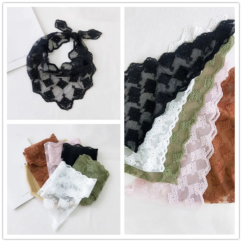 Embroidered Triangle Head Scarf Shawl Wrap Transparent Lace Floral ...