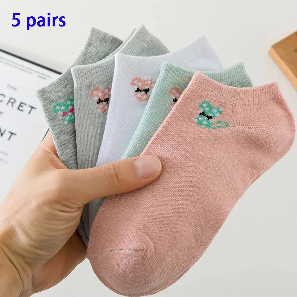 5 Pairs of Colored Cotton WOMEN'S Short Socks, Ankle Breathable Sports ...