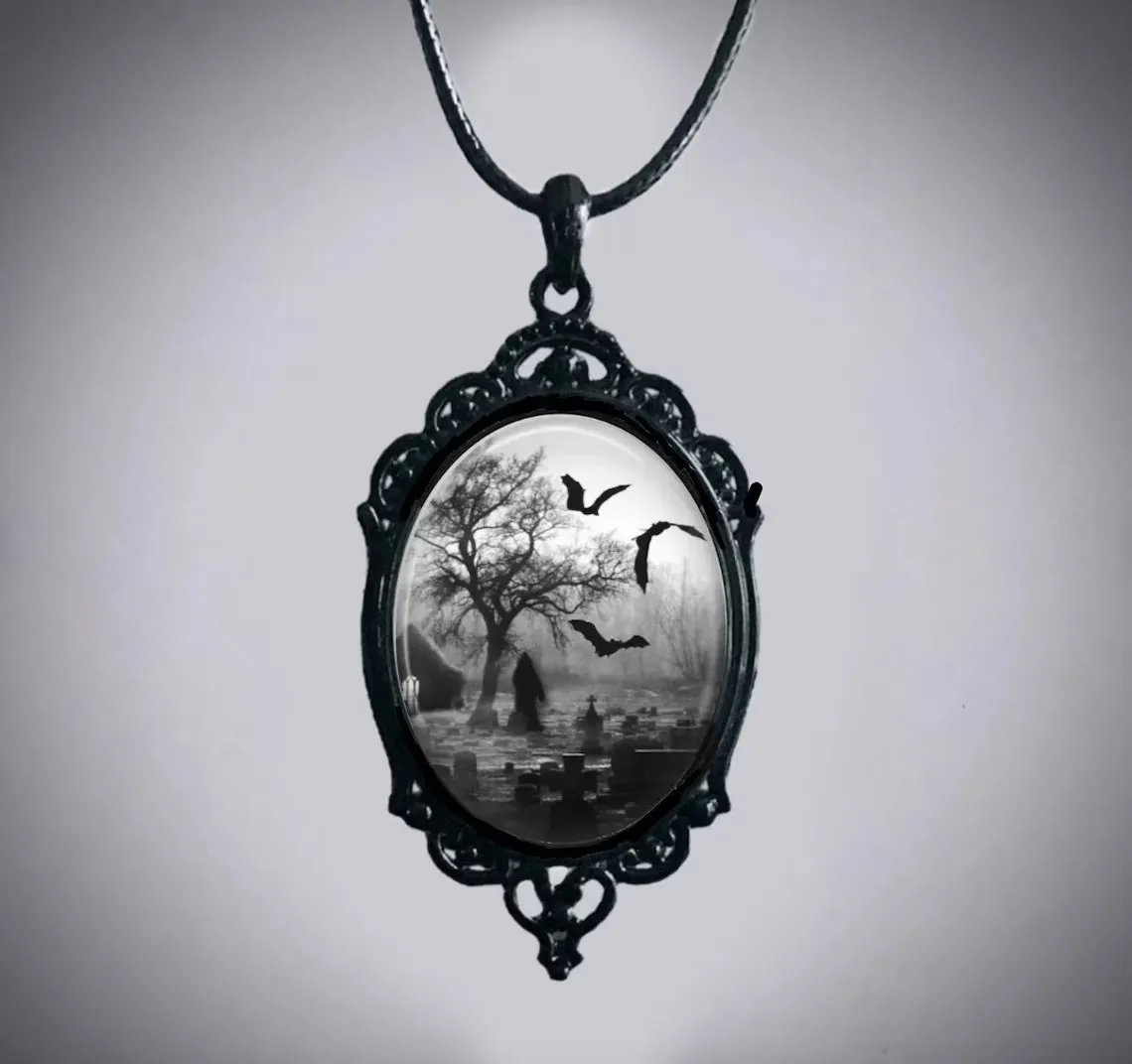 Gothic Bat Cemetery Charm Necklace For Women Man Fashion Witch Jewelry ...