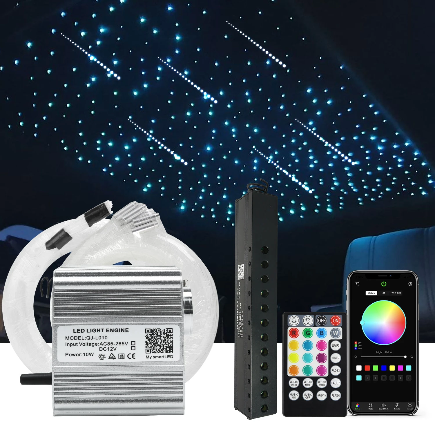 10w Twinkle Rgbw Fiber Optic Star Ceiling Light Kit Smart App Car Roof ...