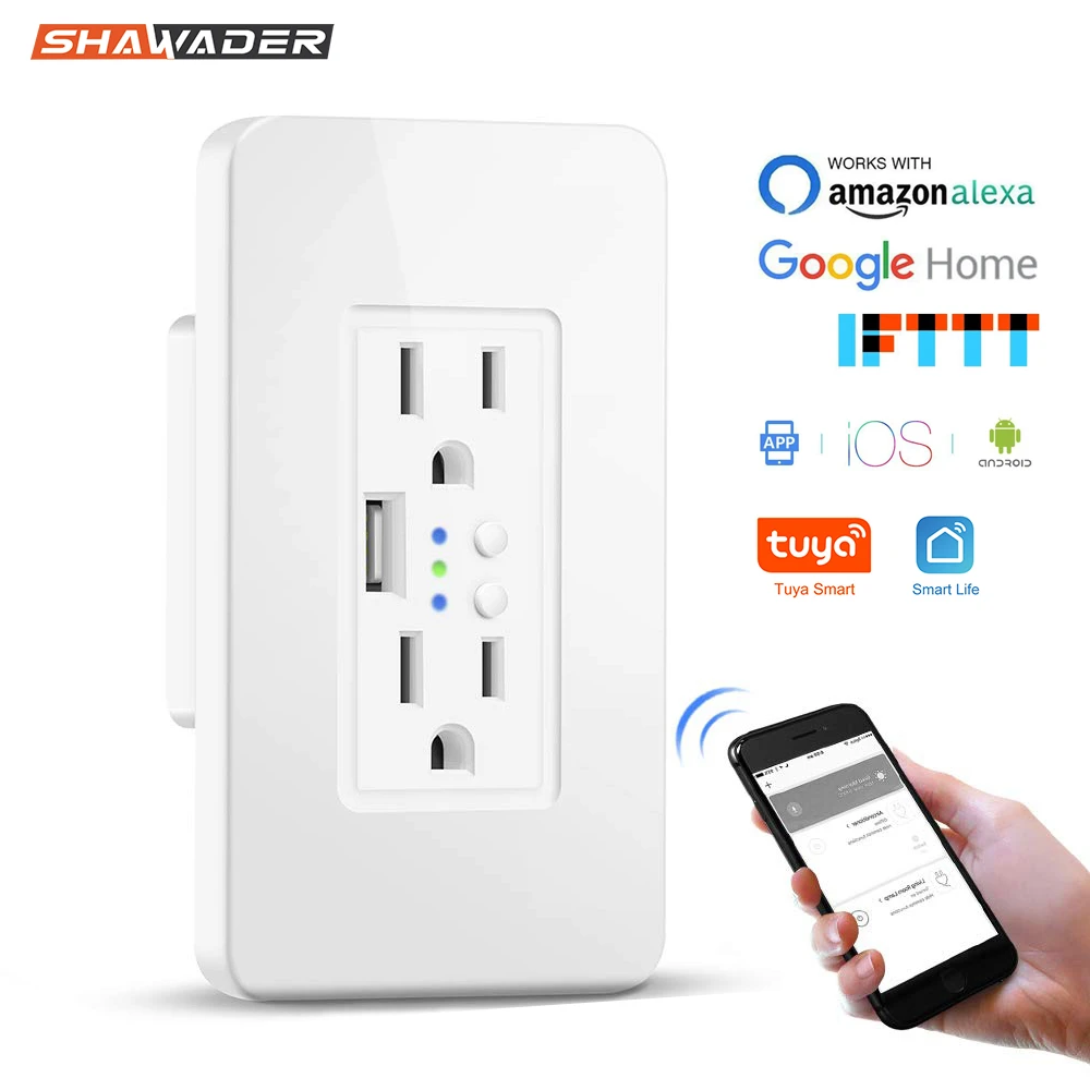 Smart WiFi Wall Outlets US Electrical Plug Sockets with USB Charger 15A ...