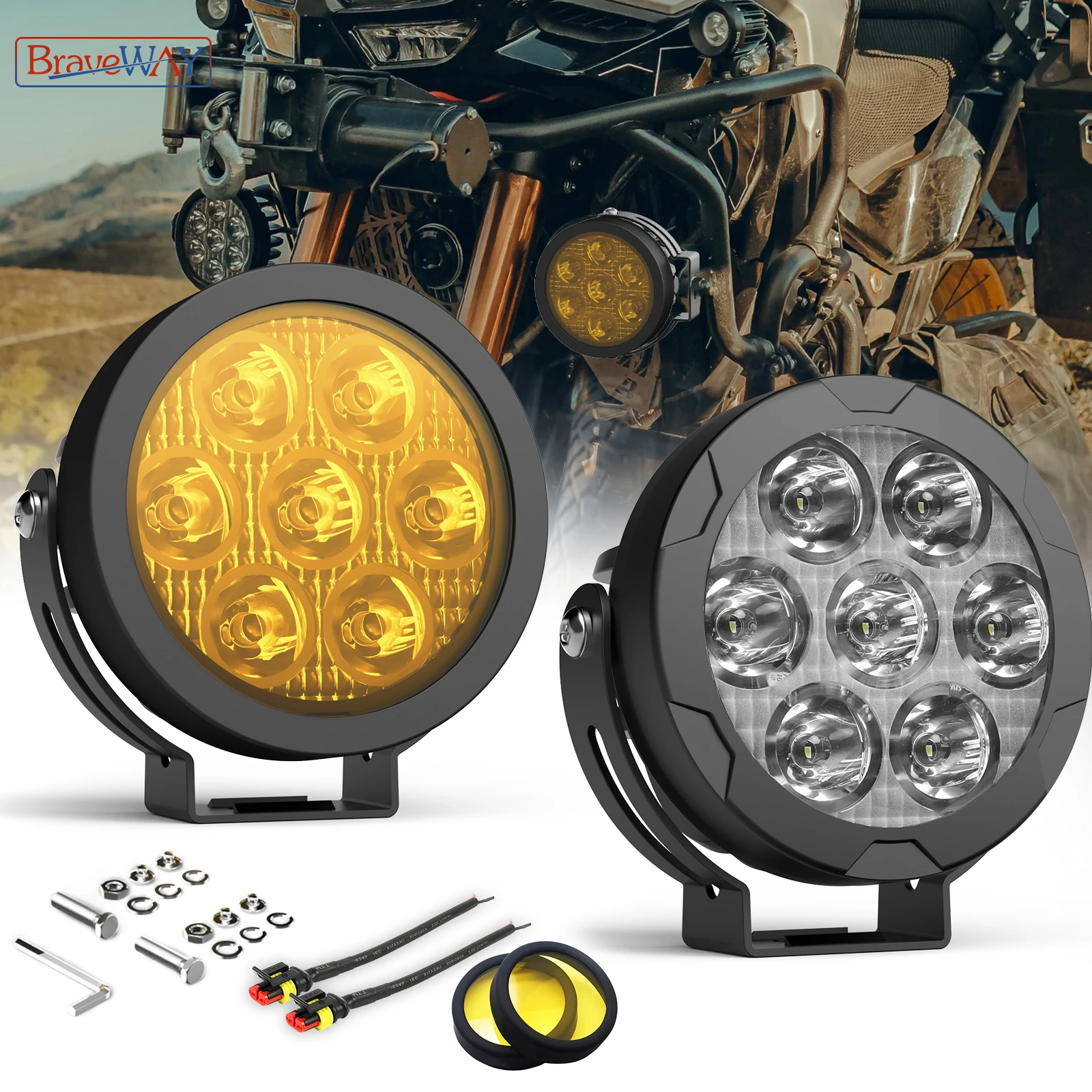 BraveWAY-4-5-Inch-LED-White-Yellow-Work-Headlight-Fog-Light-For ...