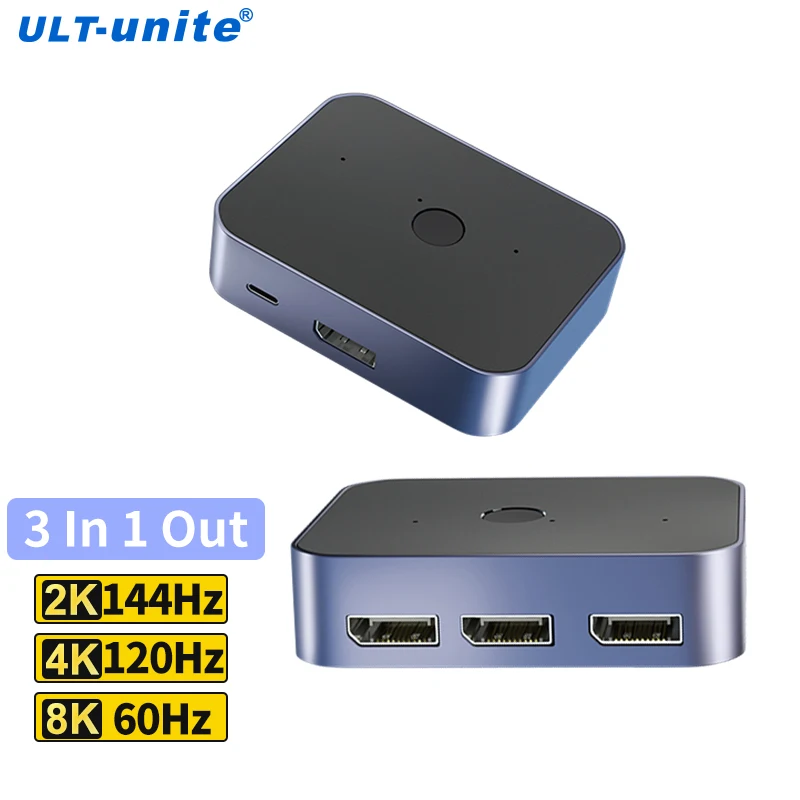 8K-DisplayPort-Switch-3-in-1-Out-Bi-Direction-DP-1-4-Splitter-8K-60Hz ...