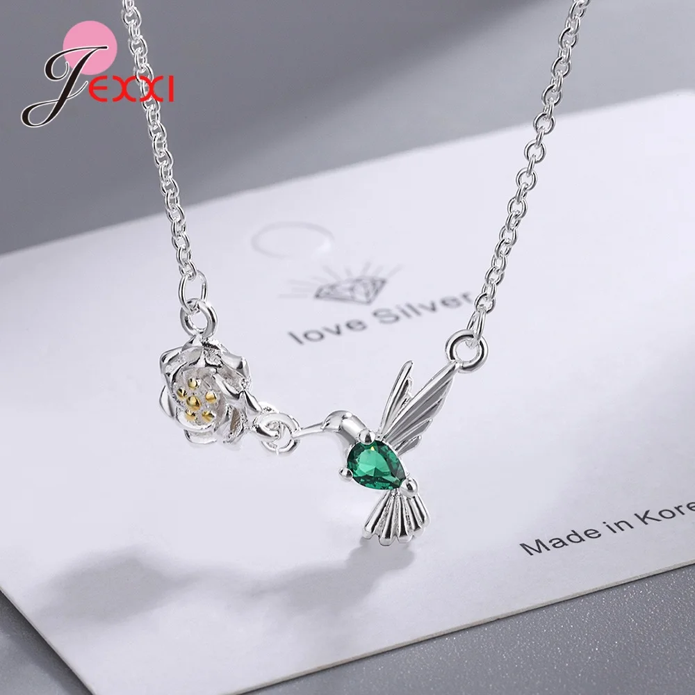 Fashion Hummingbird Necklace Women 925 Sterling Silver Cubic Zirconia ...