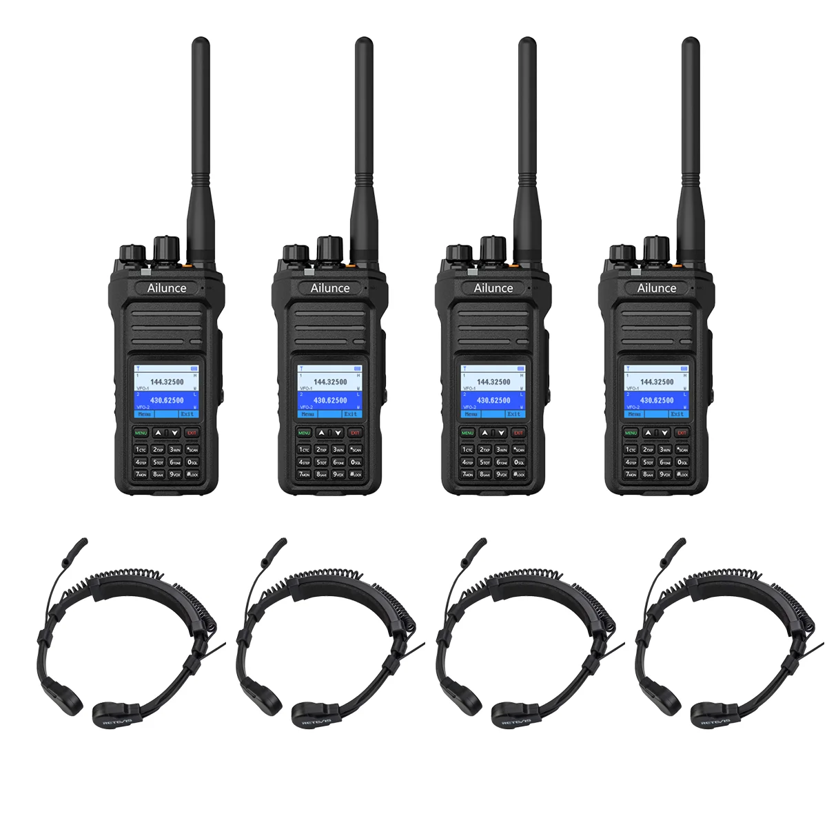 4pcs HA1UV Long Range Dual Band Ham Radios + 4pcs ETK007 Throat Mic ...
