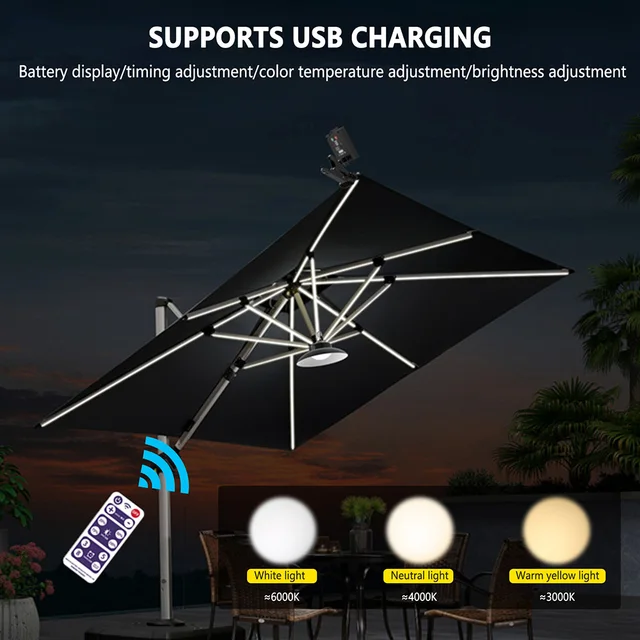 Umbrella Light PURPLE LEAF Patio With Remote Control Rechargeable With ...