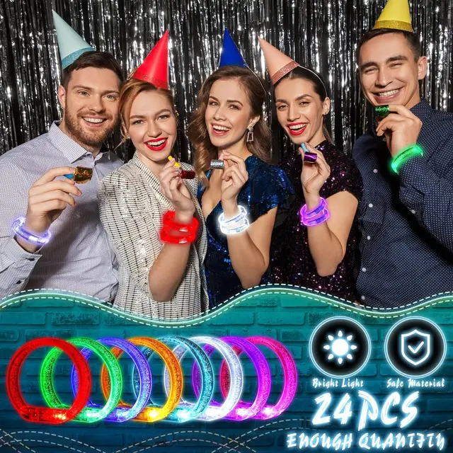 Halloween Light Up Bracelets 24 Pcs LED Glow Bracelets Sound Activated ...