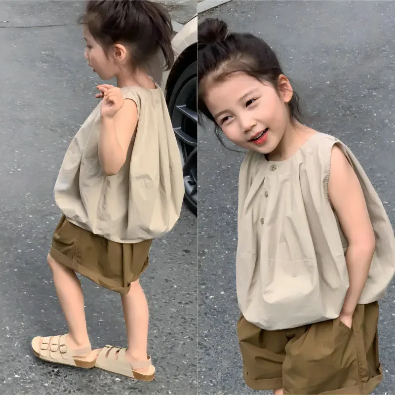 Summer Casual Baby Girls Cotton Pleat Sleeveless Pumpkin t-Shirt Tops ...