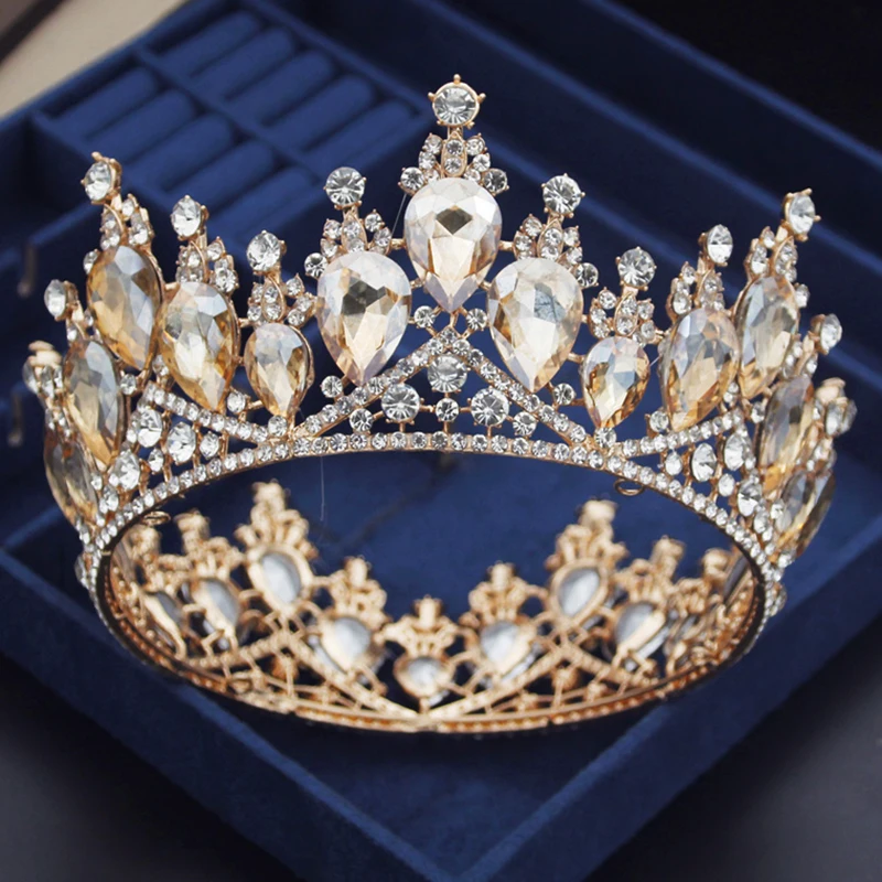 Corona de cristal amarillo para boda, diadema de Reina real, Tiaras ...