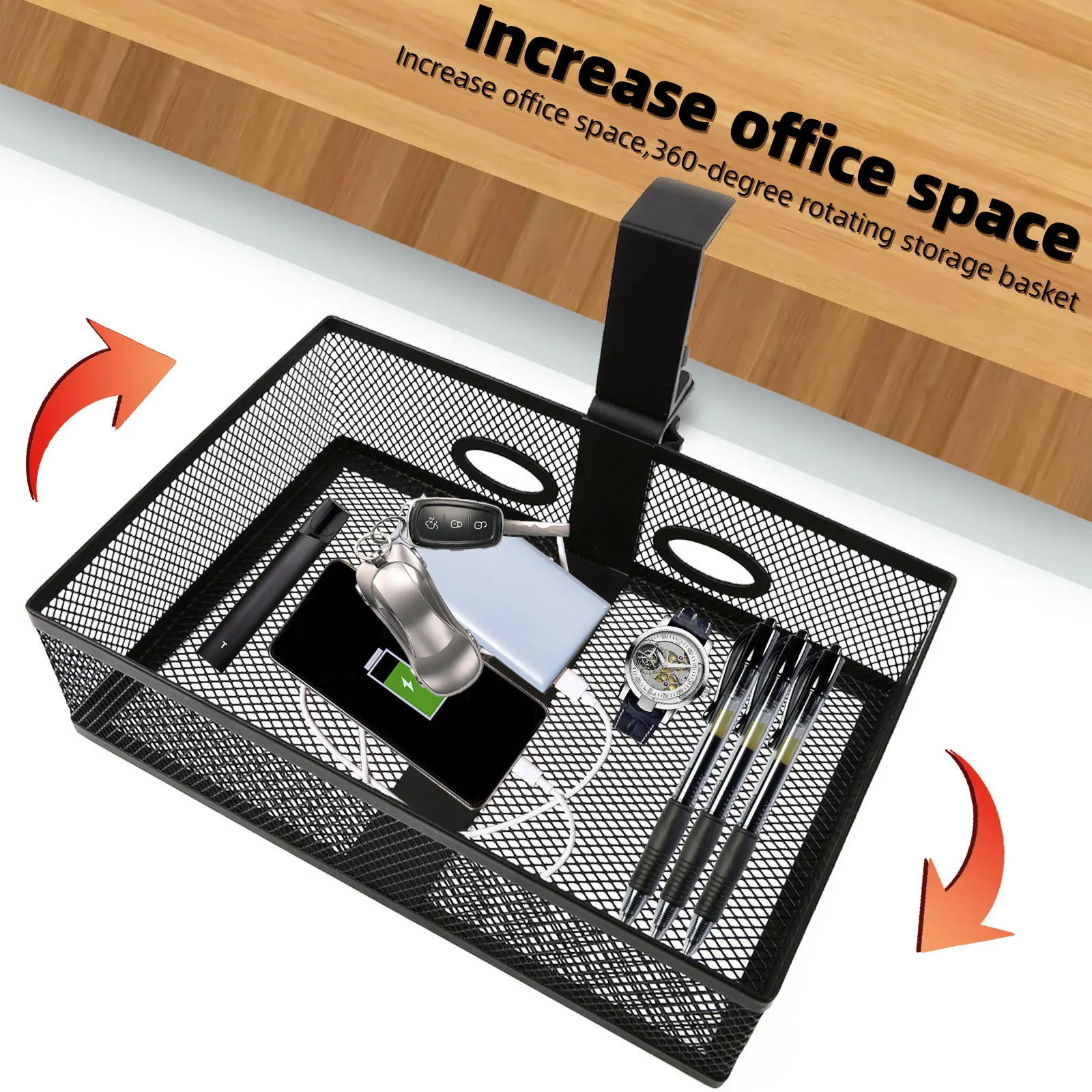 Invisible-Storage-Box-with-360-Rotating-Drawer-Under-Desk-Basket-Punch ...
