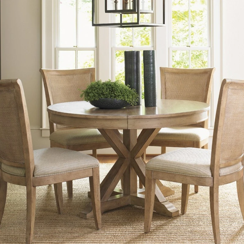 Round-dining-tables-and-chairs-with-old-wood-design-solid-wood-European ...