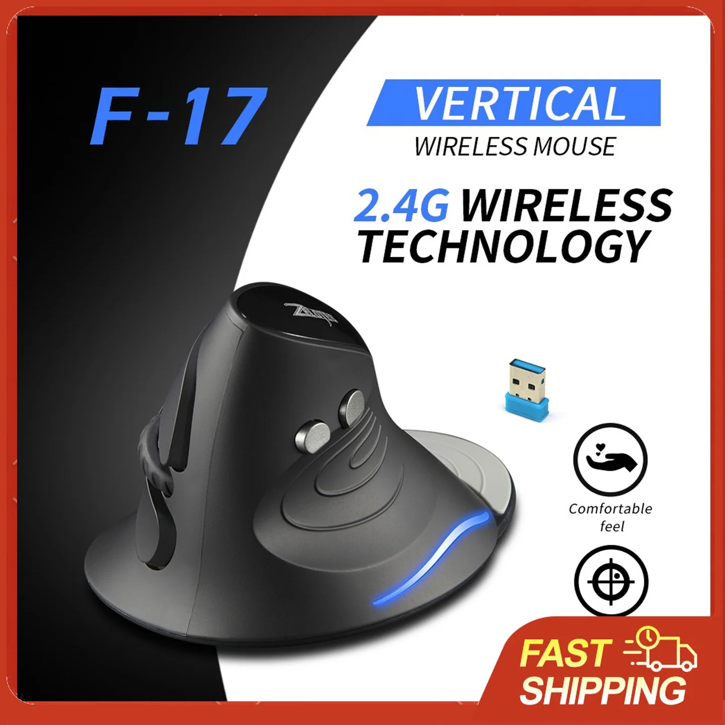 Vertical Ergonomic Wireless Mouse 2.4G 2400DPI 6 Buttons for Office ...