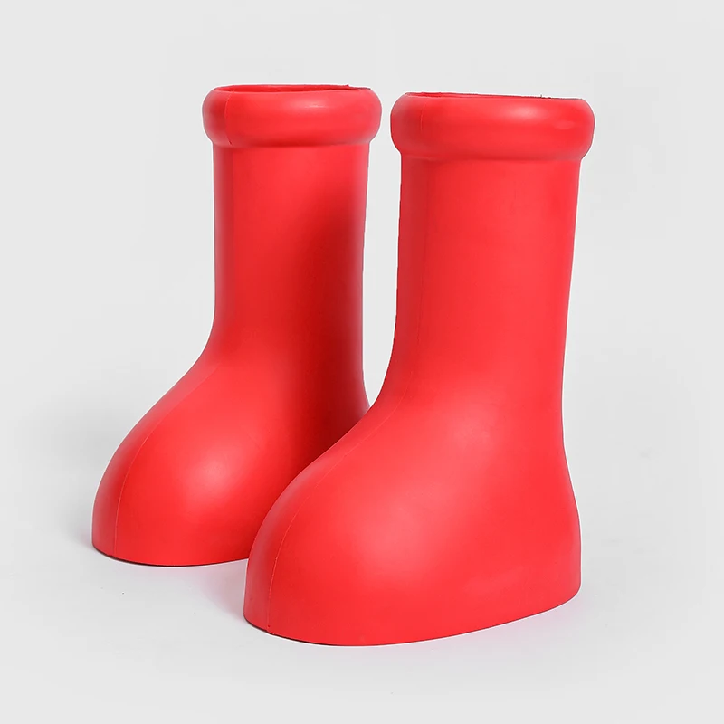 Women Boots Big Red High Boots Internet Celebrity Round Toe Balloon ...