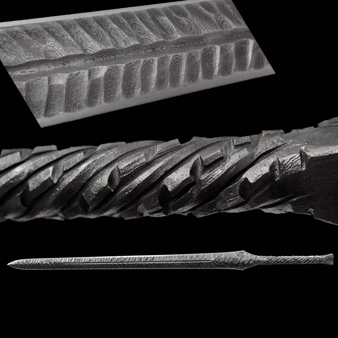 100cm-Medieval-Damascus-Steel-Sword-Refined-pattern-Steel-one-piece ...