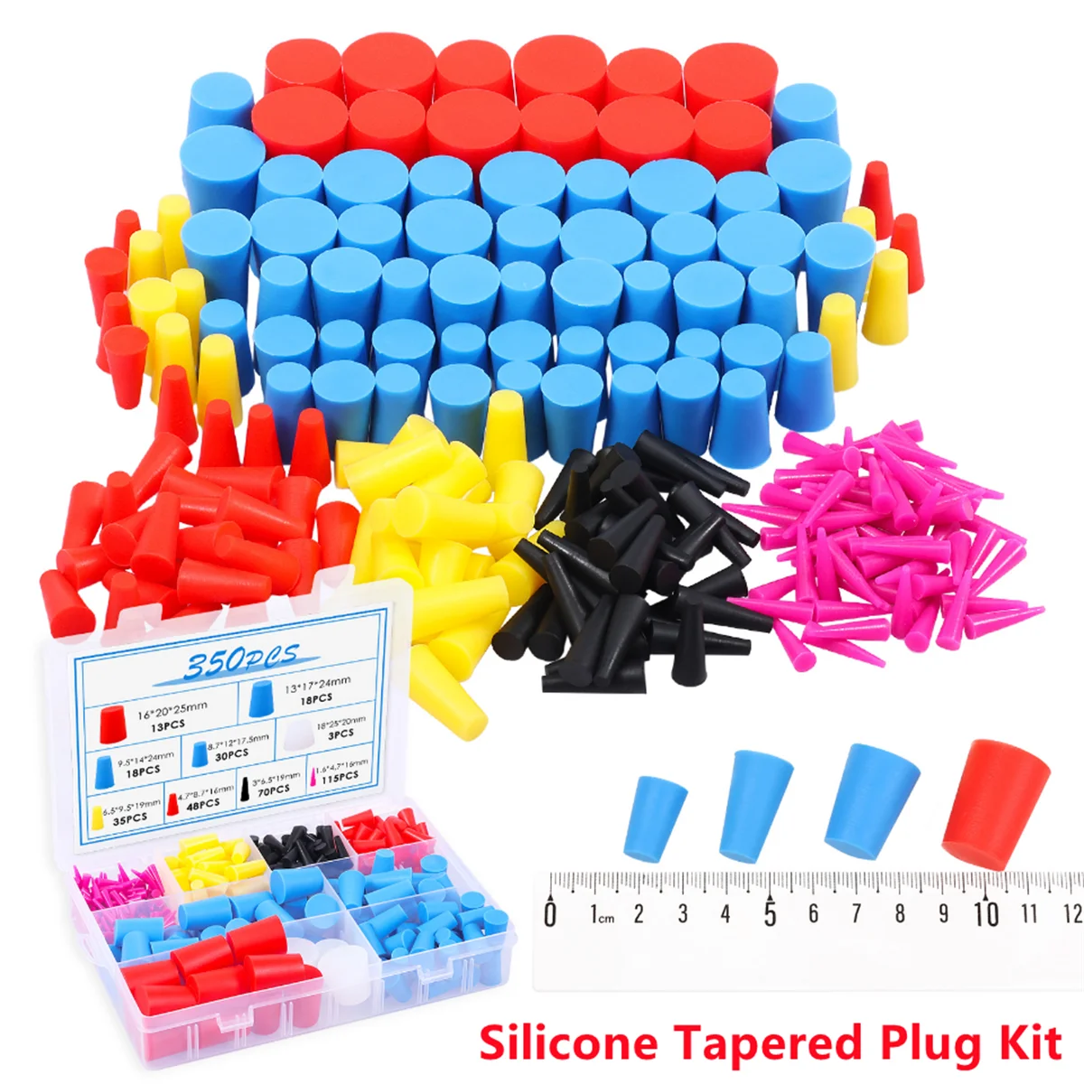 350pcs 1/16inTo 3/4in High Temp Masking Plugs Powder Coating Silicone ...