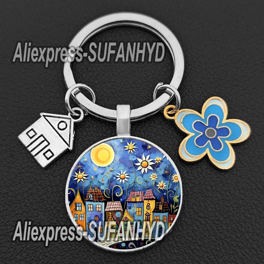 Colorful House Keychain Key To The New House Key Holder Cute Starlight ...