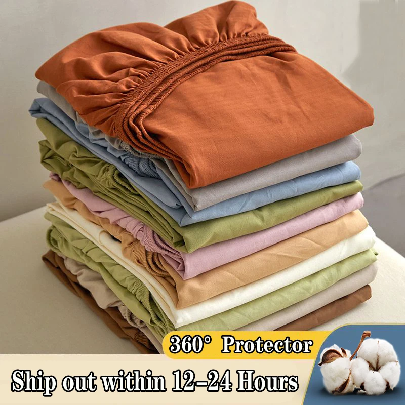 Cotton-Fitted-Sheet-with-Elastic-Bands-Non-Slip-Adjustable-Mattress ...