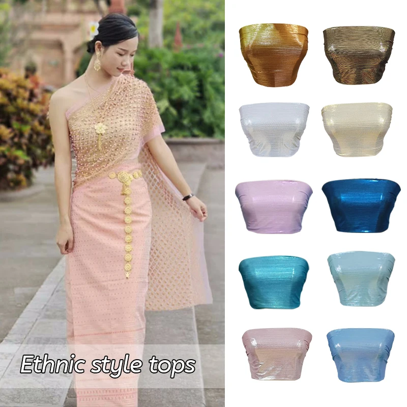 Thai Traditional Clothing Women Cropped Tank Tops W/Chest Pad Dai Top ...