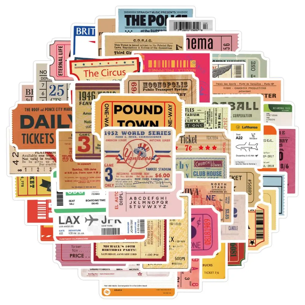 50PCS Vintage Plane Ticket Stubs Stickers Laptop Travel Suitcase ...