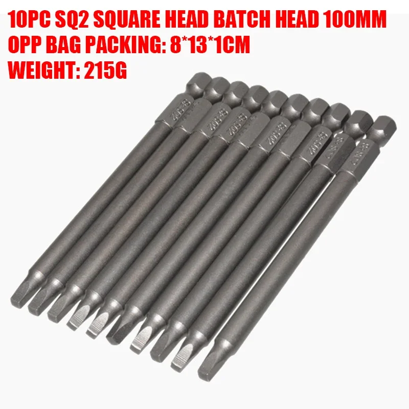 10Pcs-100mm-Square-Driver-Bit-1-4-inch-Shank-Square-Head-Alloy-Steel ...