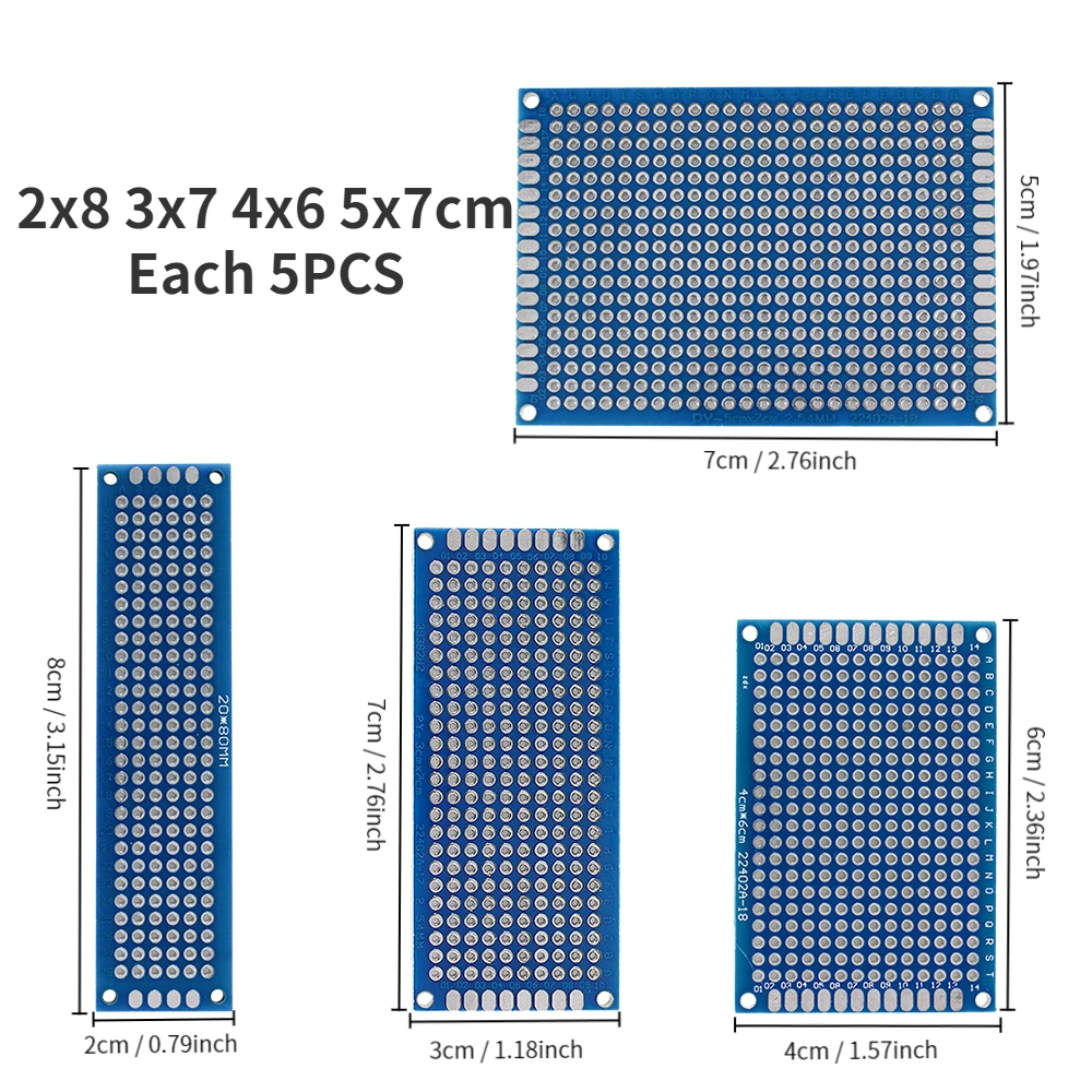 20PCS-PCB-Board-Kit-2x8-3x7-4x6-5x7cm-Each-5PCS-Double-Sided-Prototype ...