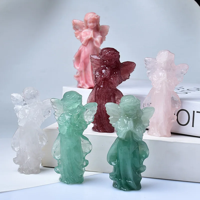 1pc Natural Rose Quartz Loveliness Angel Statue Craft Decor Selenite ...