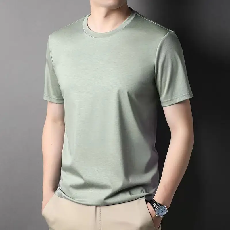 Mens-Short-Sleeve-T-shirt-Rounded-Collars-Thin-Inner-Layer-Male ...