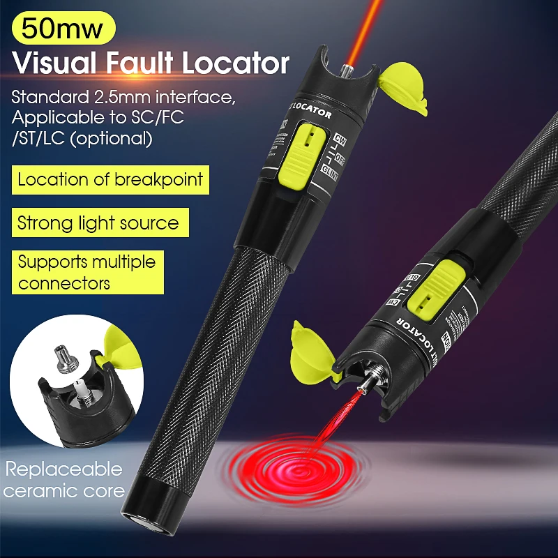 50KM FTTH Fiber Optic Cable Tester Pen 1/10/30/50mw Visual Fault ...