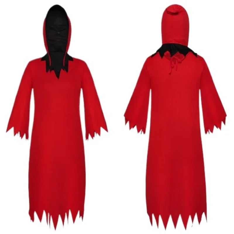 Halloween Demon Grim Reaper Cosplay Costume Blood Red Hooded Cloak for ...