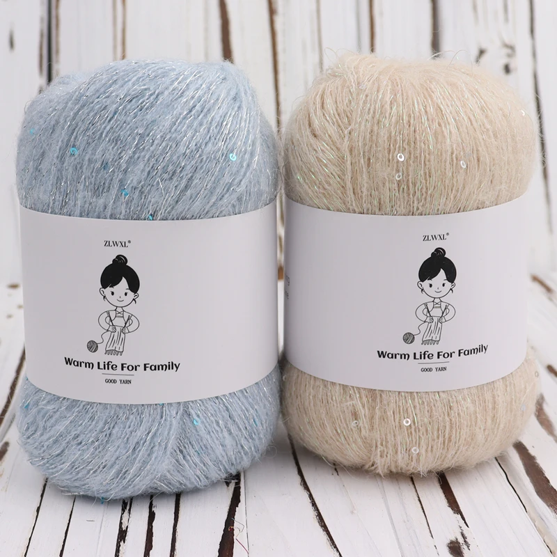 50g/Ball Sequins Mohair gold silver silk Sequin Yarn DIY Hand Knitting ...