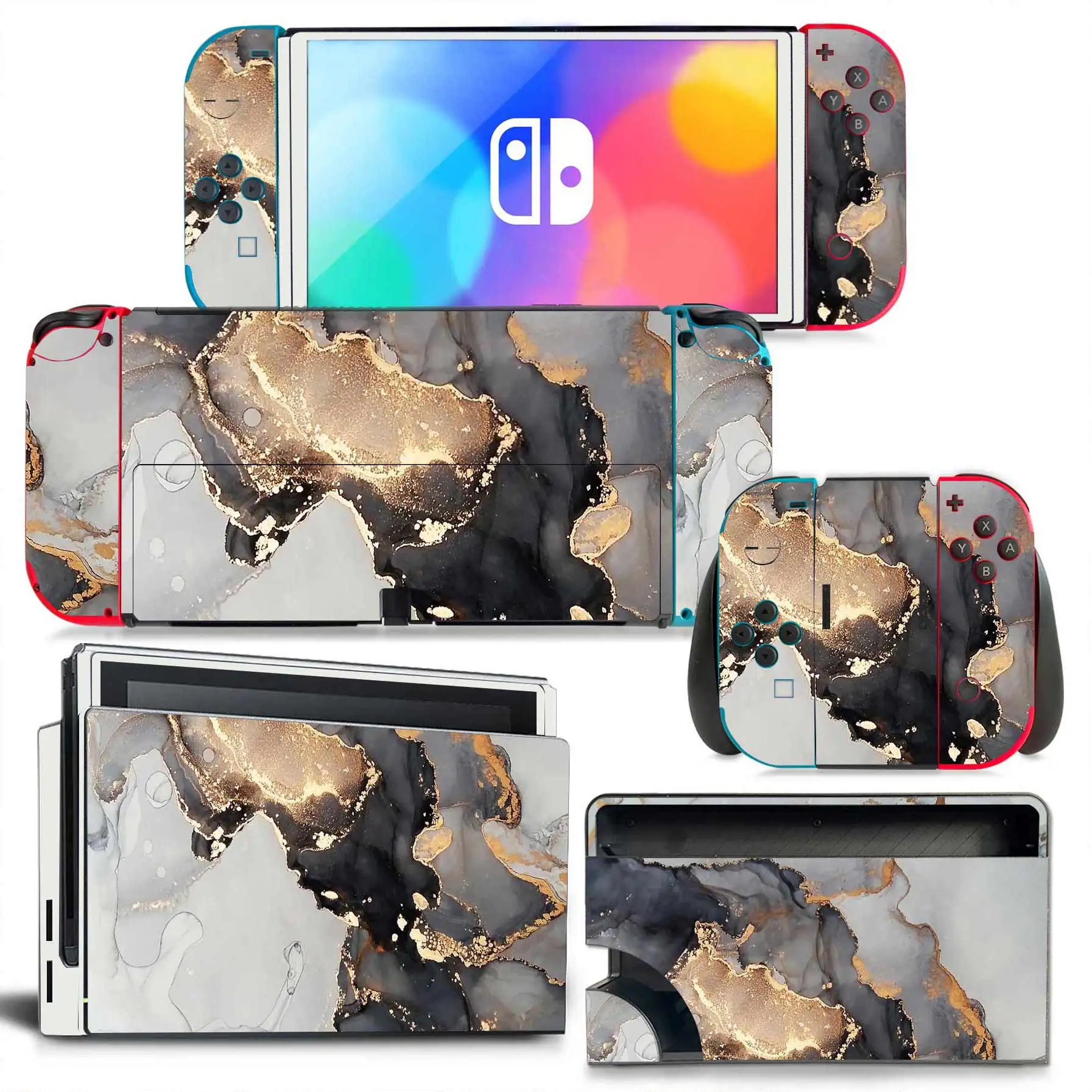 For Switch Oled Skin Sticker Marble Texture Protective Decal Removable ...