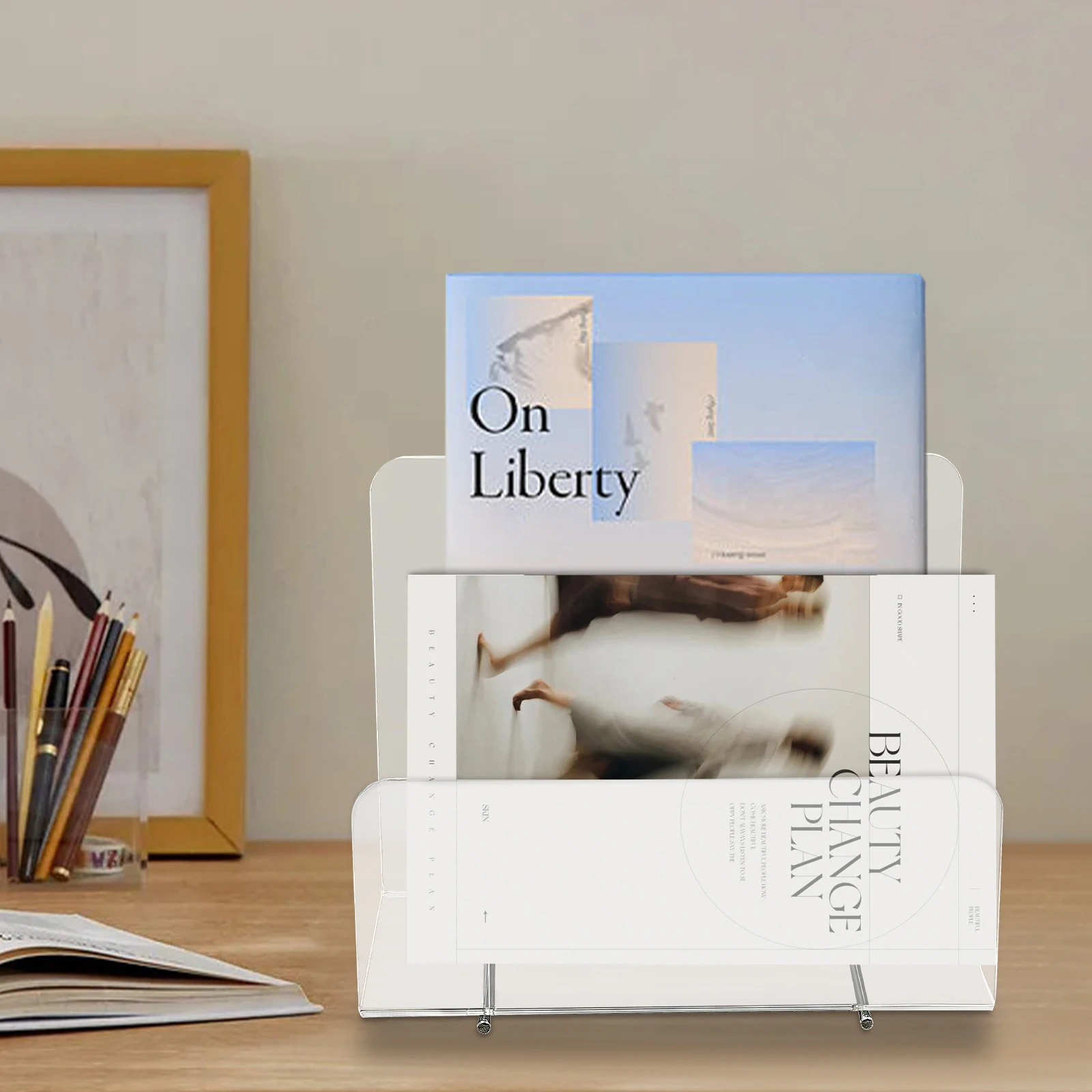 Magazine-Holder-Crystal-Clear-Acrylic-Magazine-Book-Rack-Desktop-File ...