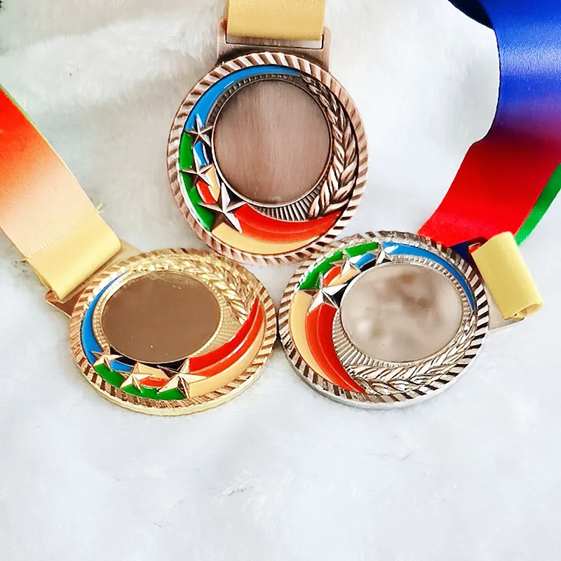 Blank Medals Colour Medal with Color Ribbon6.8mm Gold Silver Copper ...