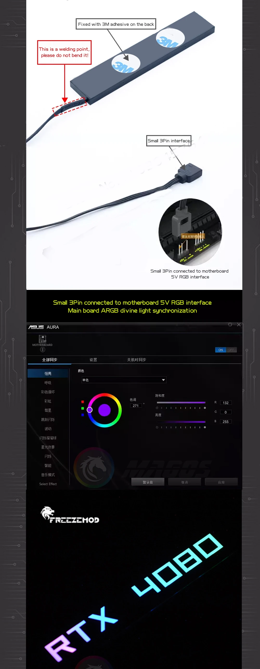 FREEZEMOD Graphics Card Side Panel RGB RTX 4080 4090 3080 3090 RX6900 ...