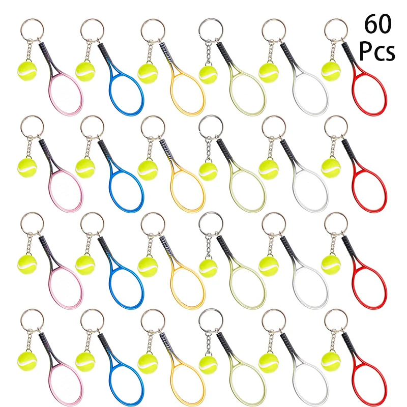 60Pcs-Mini-Tennis-Racket-Keychain-Key-Ring-Fashionable-Alloy-Tennis ...