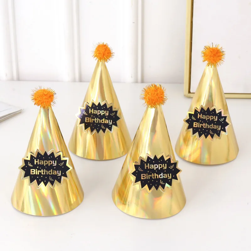 Golden Cardboard Laser Birthday Caps Happy Birthday Hat Birthday Party ...