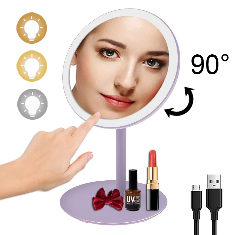 Espelho de maquiagem led com luzes tela sensível ao toque inteligente portátil viagem espelhos ...