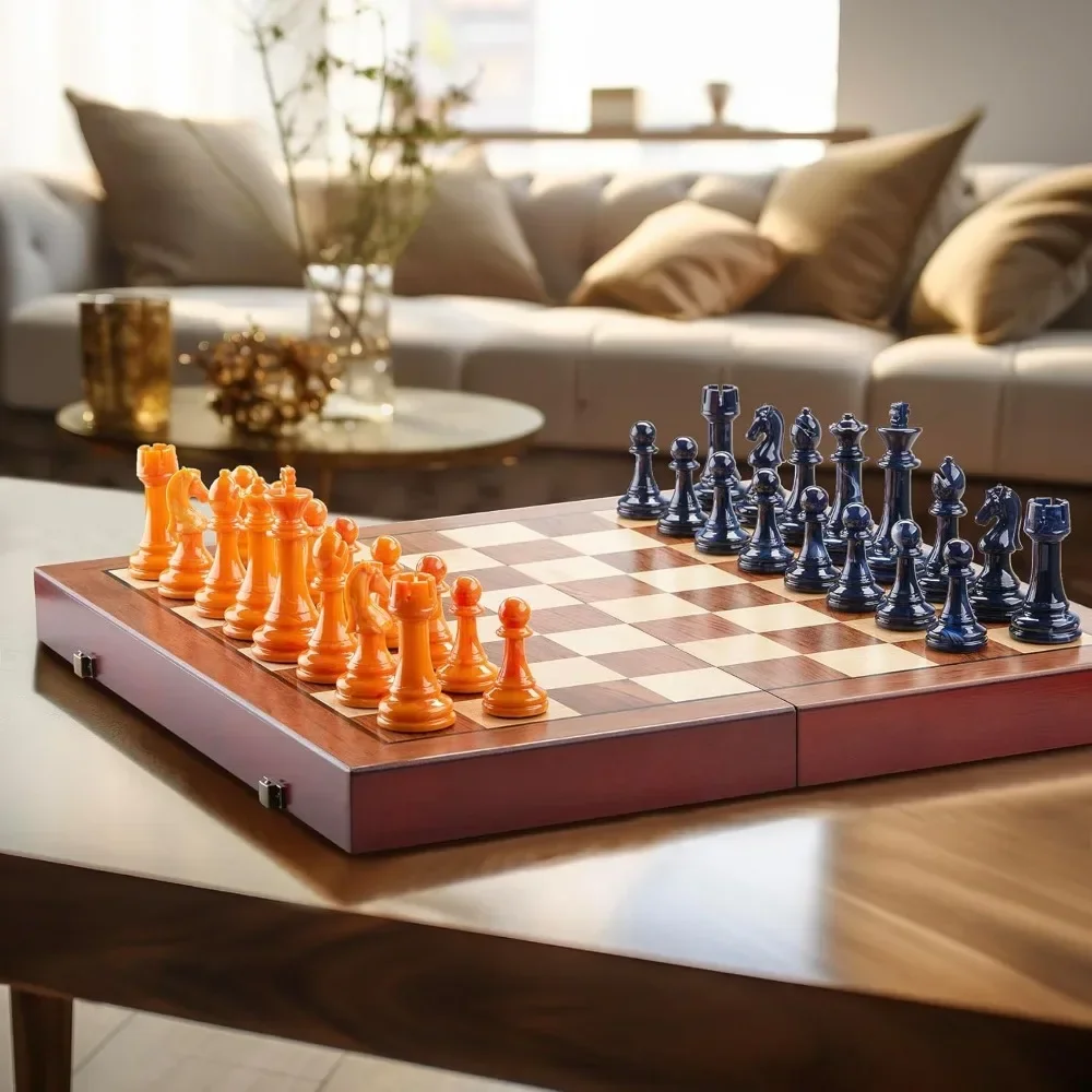 16-Chess-Set-Wooden-Folding-Board-Game-with-32-Acrylic-Large-Heavy ...