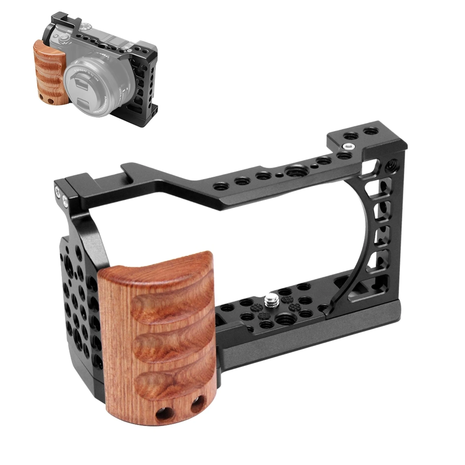 PULUZ-for-Sony-A6400-A6300-A6100-A6000-Wood-Handle-Metal-Camera-Cage ...