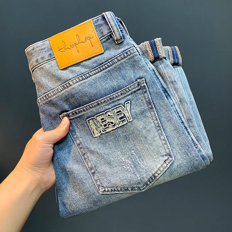 2024Summer-cropped-high-end-jeans-men-s-thin-printing-stylish-slim-fit ...