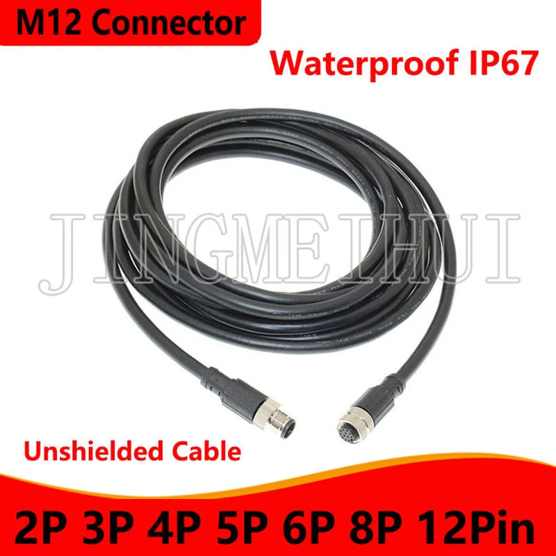 M12 2P 3P 4P 5P 6P 8P 12Pin Waterproof IP67 Aviation Male Female Plug With Cable Threaded ...