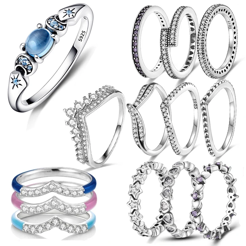 New Silver 925 Ring Stackable Infinite Heart Daisy Flower For Women Original Silver 925 Rings ...