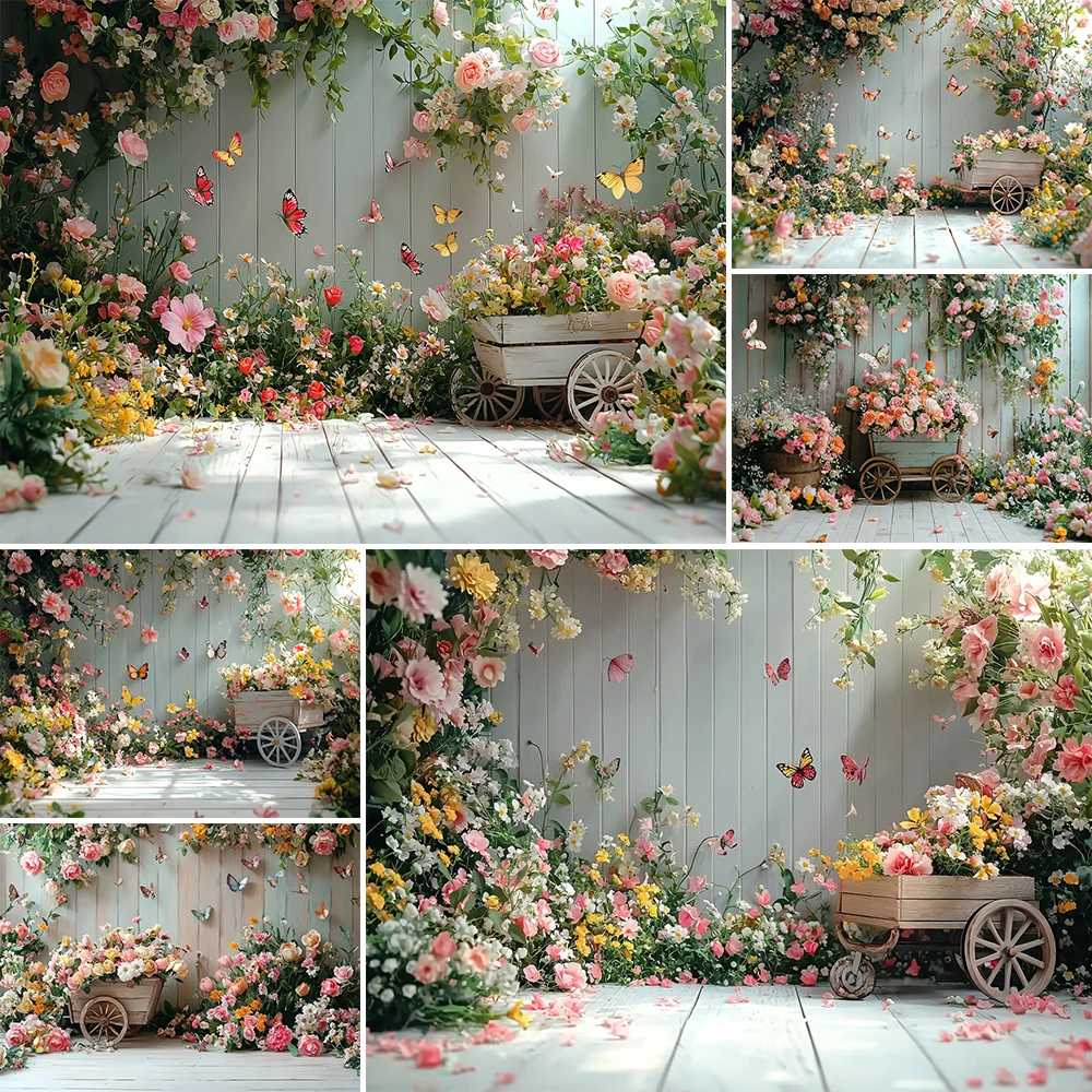 Spring Potography Background Colorful Floral Wooden Car Decoration ...