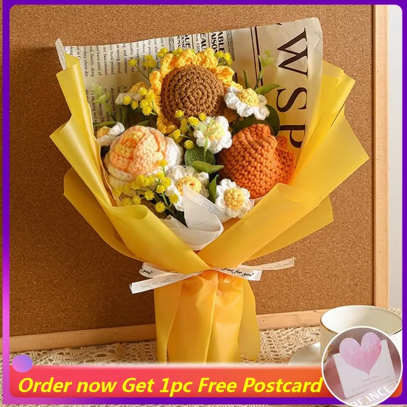 Finished Knitted Flowers Sunflower Crochet Bouquet Creative Knitted ...