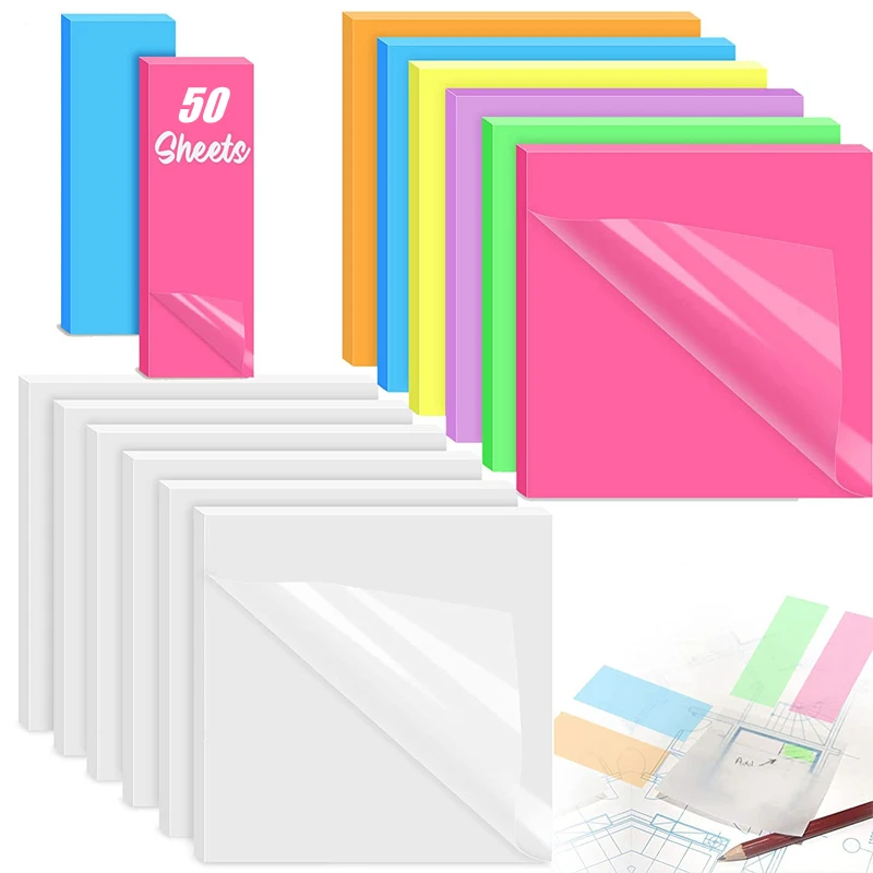 Transparent Sticky Notes Pad 50 Sheets Waterproof Self-Adhesive Sticky ...