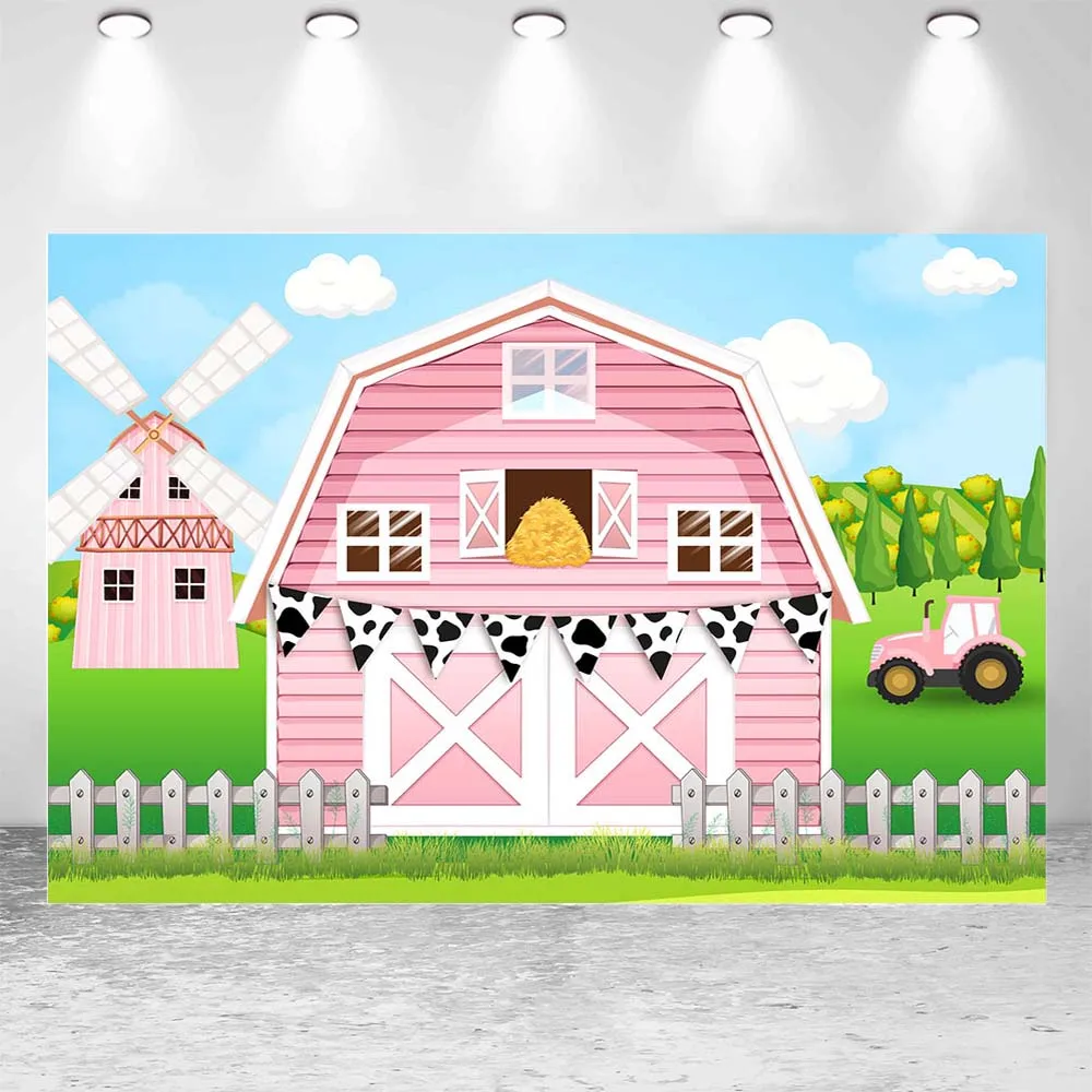 Pink-Barn-Farm-Girl-Birthday-Background-Children-s-Party-Decoration ...