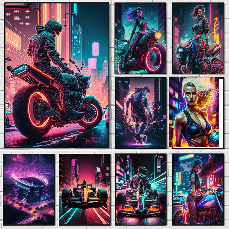 Abstract-Punk-Sport-Cyber-Rider-Poster-and-Prints-Modern-Painting ...