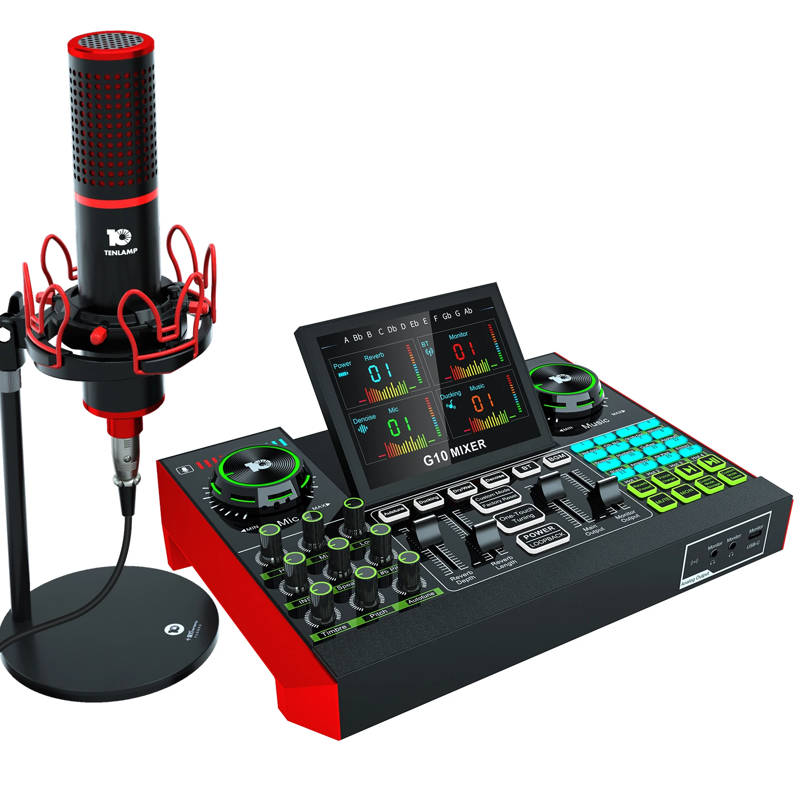 Audio-Interface-USB-Podcast-Equipment-Bundle-Mixer-Vocal-Effects-G10 ...